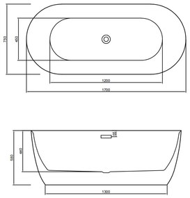 BPS-koupelny Volně stojící akrylátová vana HYD-CES518C 170x75 bílá, odtokový komplet chrom