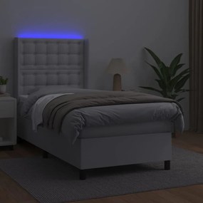 Box spring postel s matrací a LED bílá 100x200 cm umělá kůže 3139368