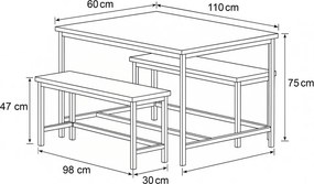 Jídelní set 1+2, rozměr stolu, rozměr lavice 98x30x47, MDF, barva staré dřevo (110 x 60) cm
