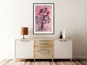 Plakát Karmínový polibek - náboženská kompozice se dvěma anděly a růžovým pozadím