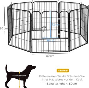 Kovový venkovní výběh pro štěňata PawHut s dvířky 79x79cm přizpůsobitelný černý pro psy a domácí zvířata | Aosom.de