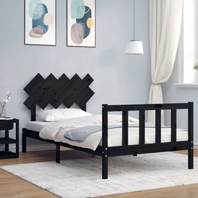 Rám postele s čelem černý 100 x 200 cm masivní dřevo,  3193460