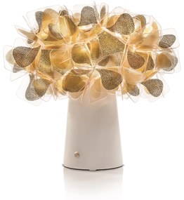 Slamp Clizia Mama non Mama table gold, stolní lampička s bílým podstavcem na baterii, 1,3W LED 2700K, výška 25cm