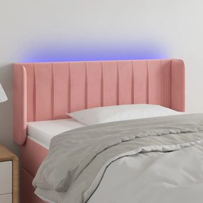 Čelo postele s LED růžové 93 x 16 x 78/88 cm samet