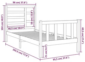 Rám postele černý masivní dřevo 90 x 190 cm jednolůžko,  3105894