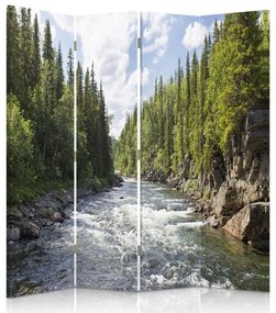 Ozdobný paraván Forest Green River Příroda - 145x170 cm, čtyřdílný, obustranný paraván 360°