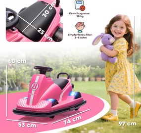 AIYAPLAY Autoskúter pro děti, otočný o 360 stupňů, volant, LED světla, hudební funkce, 3-8 let, růžový