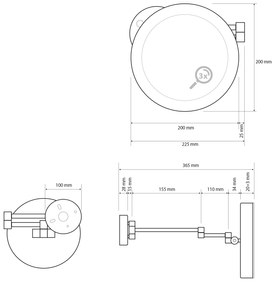 Sapho Sapho, X-ROUND BLACK závěsné kosmetické zrcadlo LED, průměr 200mm, černá, XR016B