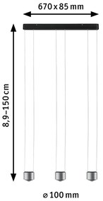 Paulmann 79720 Aldan, závěsné svítidlo, 3x13W LED 2700K stmívatelné, broušený hliník, šířka 67cm