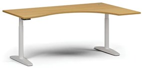 Výškově nastavitelný stůl OBOL, elektrický, 675-1325 mm, ergonomický pravý, deska 1800x1200 mm, bílá zaoblená podnož, buk