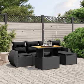 6dílná zahradní sedací souprava s poduškami černá polyratan 3275806