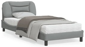 vidaXL Rám postele s LED osvětlením světle šedý 90 x 200 cm textil