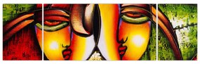 Obraz - Olejomalba, abstraktní obličeje (170x50 cm)