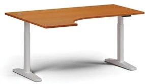 Výškově nastavitelný stůl, elektrický, 675-1325 mm, rohový levý, deska 1600x1200 mm, bílá podnož, třešeň