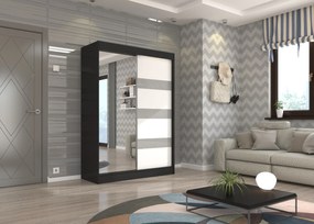ADRK Furniture Posuvná skříň se zrcadlem a lacobelem TOURA 150 SW-TOU-B+W+GL-150+A534