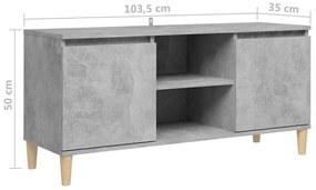 vidaXL TV stolek masivní dřevěné nohy betonově šedý 103,5 x 35 x 50 cm