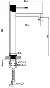 Cersanit Zen, vysoká umyvadlová baterie, černá matná, S951-596