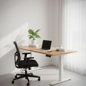 Výškově nastavitelný stůl OfficeTech C, 160 x 80 cm, bílá podnož, dub kraft