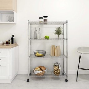 4patrový úložný regál na kolečkách 90x35x142 cm chrom 200 kg 324627
