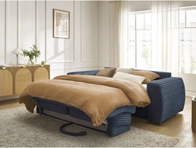 Tmavě modrá manšestrová pohovka na každodenní spaní/rozkládací 220 cm Hugo – Bobochic Paris