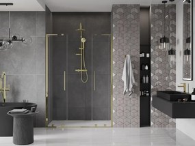 Mexen Velar L Duo, posuvné sprchové dveře do otvoru 140 cm, 8mm čiré sklo, zlatá lesklá, 871-140-003-02-50