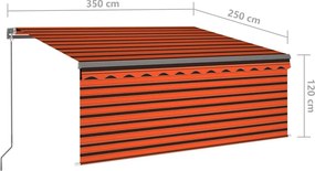 Ručně zatahovací markýza s roletou a LED 3,5x2,5m oranžovohnědá 3069405