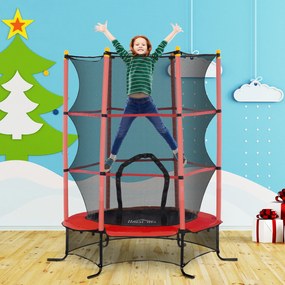 HOMCOM dětská trampolína Ø163 cm, trampolína s ochrannou sítí, kryt hran, zahradní trampolína pro děti 3-10 let, max. zatížení 50 kg, červená barva