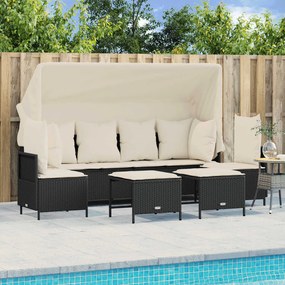 5dílná zahradní sedací souprava s poduškami černá polyratan 3261551