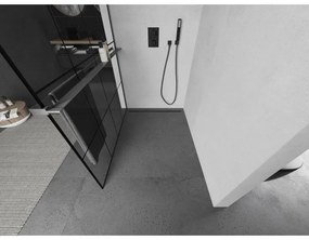 Mexen Kioto+, sprchová zástěna Walk-In s poličkou a věšákem 140 x 200 cm, 8mm čiré sklo černý vzor, ​​grafitový profil, 800-140-121-66-77