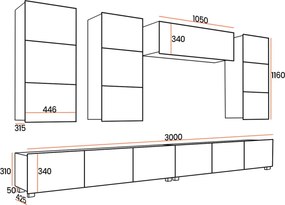 GAB Obývací stěna LORONA 11, Zlatý dub 300 cm