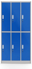Plechová šatní skříň 6 boxů IGOR, 900 x 1850 x 450 mm, šedo-modrá