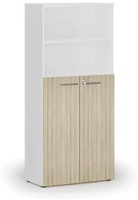 Kombinovaná kancelářská skříň PRIMO WHITE, dveře na 3 patra, 1781 x 800 x 420 mm, bílá/dub přírodní