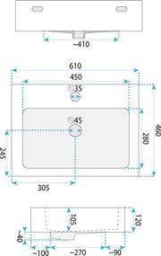 Rea Alison, umyvadlo na desku 610x460x120 mm, bílá lesklá, REA-U6021