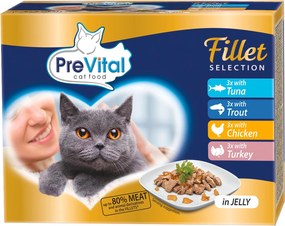PreVital Kapsičky pro kočky filetky v želé - kuře/krůta/tuňák/pstruh, 12x 85 g