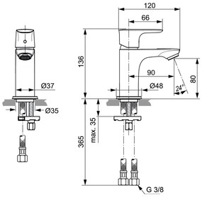 IDEAL STANDARD Connect Air- umyvadlová baterie stojánková Piccolo SLIM, bez odt. garnitury (5l / min) A7018AA