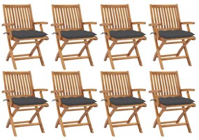 Skládací zahradní židle s poduškami 8 ks masivní teak,  3072792