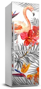 Wallmuralia Foto nálepka na ledničku Plameňáci a květiny 60x180 cm