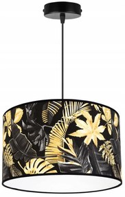Závěsné svítidlo Gold Flowers, 1x černé textilní stínítko s květinovým vzorem, (fi 35cm)