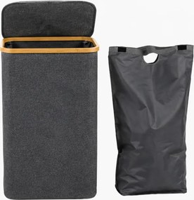 koš na prádlo, objem 60 l, s víkem, oxford/bambus, 66x41x22 cm, šedá/přírodní, Dekorino KP20260010