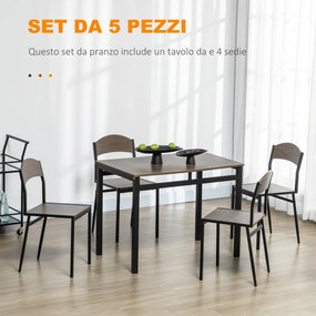 HOMCOM 5-dílná jídelní souprava se 1 obdélníkovým stolem 100x63x76.5 cm a 4 židlemi 45x40x82 cm, v kovu a MDF, černá a hnědá