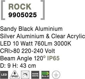 NV 9905025 Venkovní sloupkové svítidlo ROCK černý hliník stříbrný hliník a čirý akryl LED 8W 3000K 220-240V 120st. IP65 - NOVA LUCE
