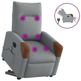 Elektrické zvedací masážní polohovací křeslo světle šedé textil 3324030
