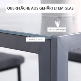 Jídelní stůl HOMCOM Jídelní čtvercový stůl pro 4 osoby, obývací stůl s deskou z tvrzeného skla, moderní do kuchyně a jídelny v šedé barvě |