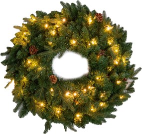 Vánoční LED věnec s borovými šiškami, Ø 60 cm