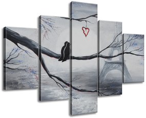 Gario Ručně malovaný obraz Ptačí romantika v Paříži - 5 dílný Rozměry: 150 x 105 cm