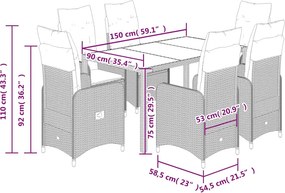 7dílný zahradní bistro set s poduškami šedý polyratan 3277035