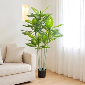 HOMCOM Umělá rostlina Calathea, 150 cm s cementovým květináčem — do interiéru