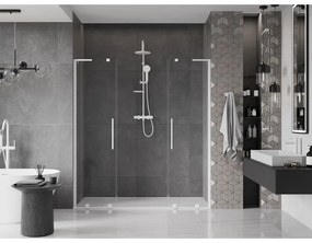 Mexen Velar L Duo, posuvné sprchové dveře do otvoru 170 cm, 8mm čiré sklo, bílá matná, 871-170-003-02-20