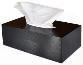 Dřevěná krabička na papírové kapesníky, černá s výsuvným dnem