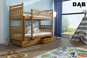 Dětská patrová postel Adam 190x90 cm s úložným prostorem borovice masiv DUB
